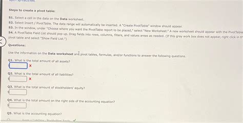 Solved Steps To Create A Pivot Tables1 ﻿select A Cell In