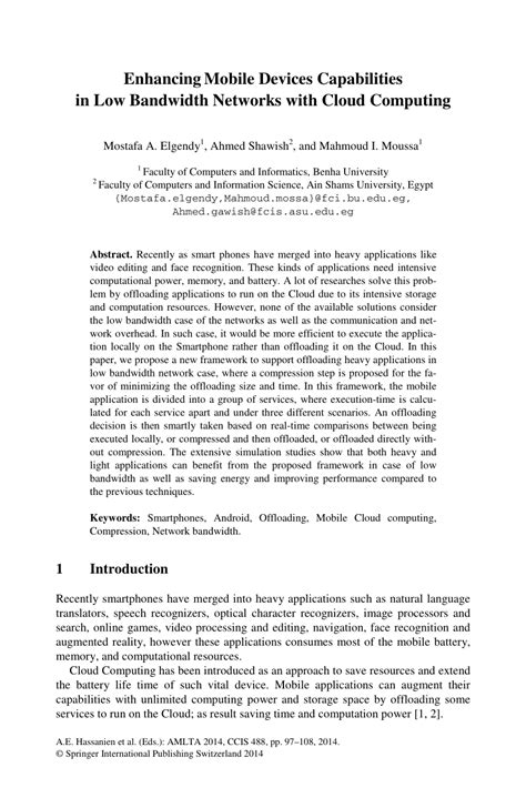 Pdf Enhancing Mobile Devices Capabilities In Low Bandwidth Networks With Cloud Computing