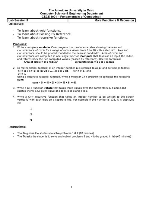 CSCE Lab Session Lab Assignment For Practice The American University In Cairo Computer