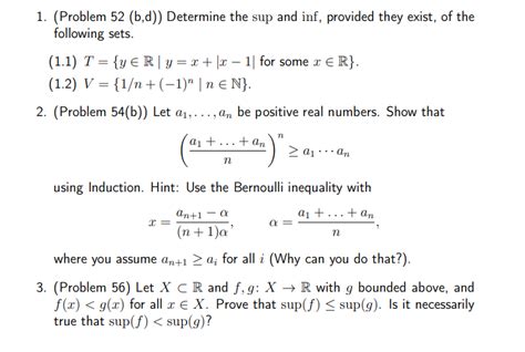Solved 1 Problem 52 B D Determine The Sup And Inf Chegg Com