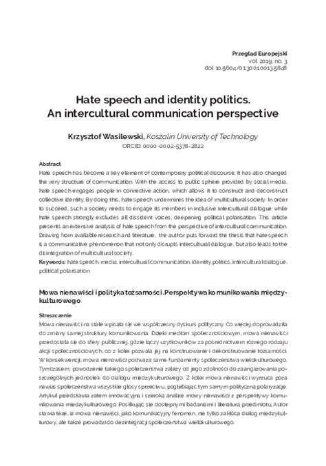 Pdf Hate Speech And Identity Politics An Intercultural Communication