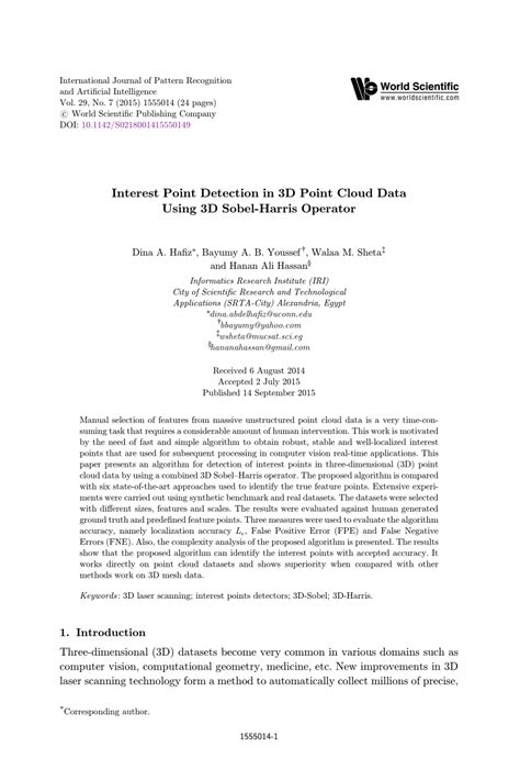 PDF Interest Point Detection In D Point Cloud Data Using D Sobel Harris Operator