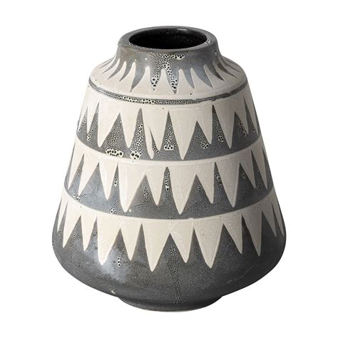8 Gray And Ivory Triangle Pattern Ceramic Vase