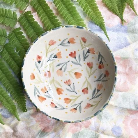 Hand Painted Ceramic Bowl With Floral Design
