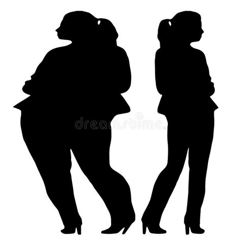 Conceptual Fat Overweight Obese Female Vs Slim Fit Healthy Body After