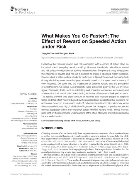 Pdf What Makes You Go Faster The Effect Of Reward On Speeded Action
