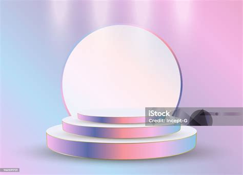 시상식 컨셉의 무대 현대 무지개 추상 라운드 연단 제품 프레젠테이션 컨셉 디자인의 단계 3차원 형태에 대한 스톡 벡터 아트 및 기타 이미지 3차원 형태