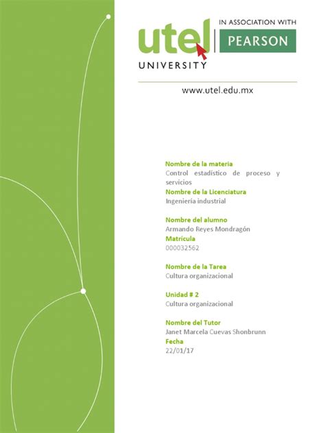 Semana 2 Control Estadistico Del Proceso Pdf Cultura Organizacional