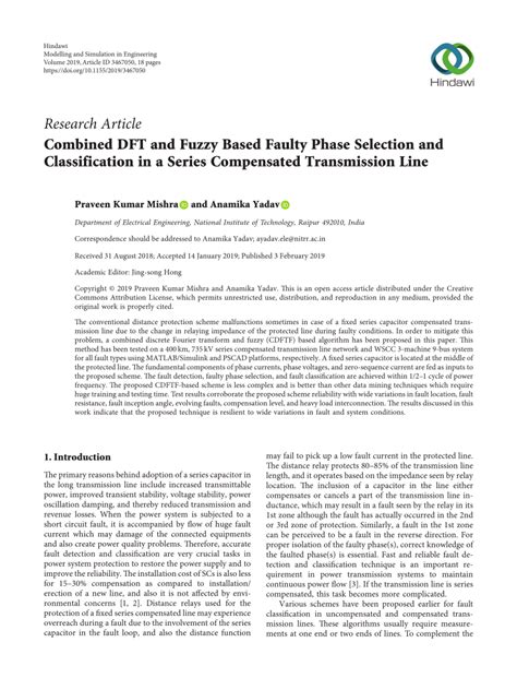 Pdf Combined Dft And Fuzzy Based Faulty Phase Selection And