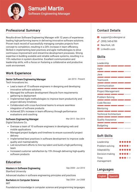 Software Engineering Manager Resume Example For 2024 Free Examples Cvdesigner Ai