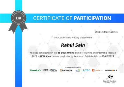 Rahul Sain On Linkedin Internship Training Java