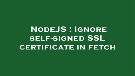Nodejs Ignore Self Signed Ssl Certificate In Fetch Youtube