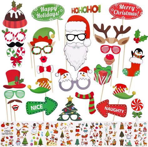 Findir 32 Pièces Kit Photobooth Fête Noël Accessoires De Photo De Noël Noël Photomaton Lunettes