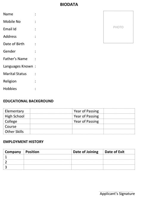 25 Simple Bio Data Formats For Job Pdf And Word Free Download Bio Data Job Resume Template