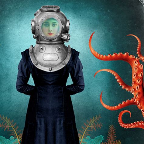 Deep Sea Diver Octopus Nautical Print Art Surreal Portrait Home Decor