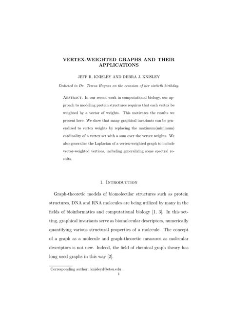 Pdf Vertex Weighted Graphs And Their Applications
