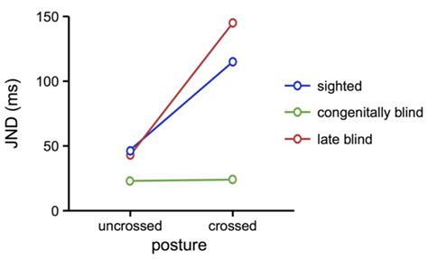 toj performance of blind compared to sighted individuals congenitally