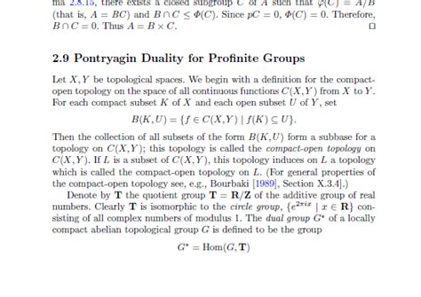 proof explanation why the compact open topology of the dual group g