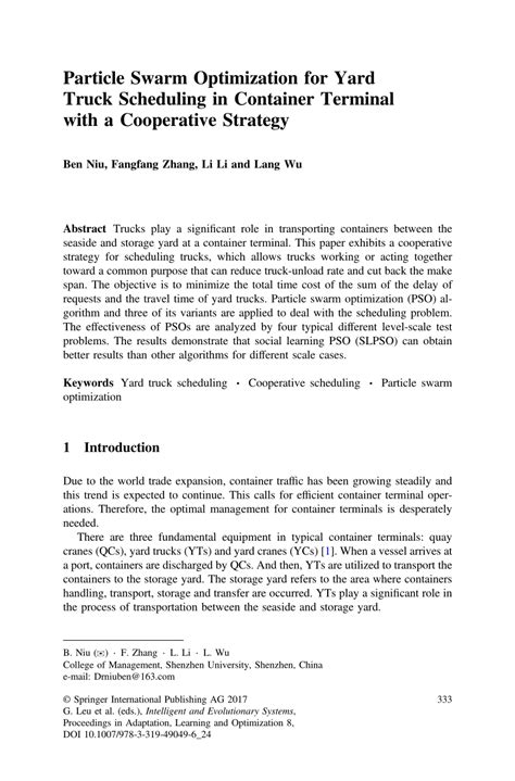 Pdf Particle Swarm Optimization For Yard Truck Scheduling In