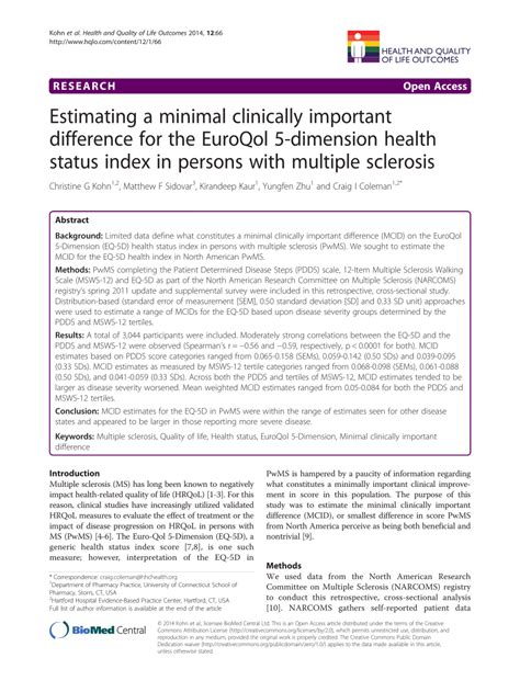 Pdf Estimating A Minimal Clinically Important Difference For The