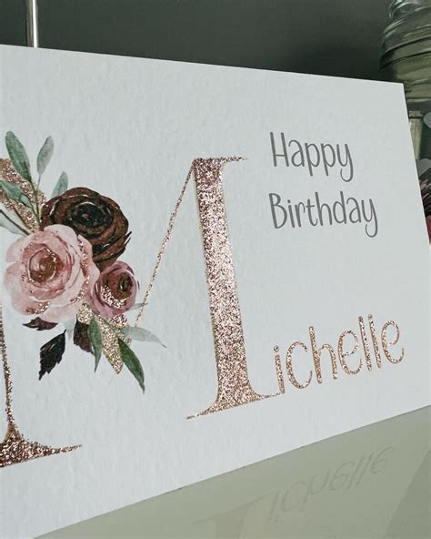 Monogram Personalised Birthday Card Rose Gold Glitter Etsy