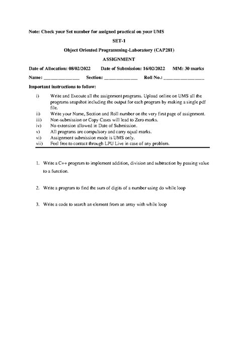 Assignment Cap 281 Set Object Oriented Programming Laboratory