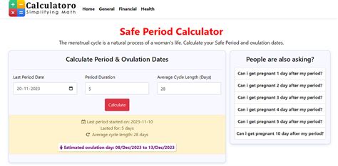 Safe Period Calculator Calculatoro Medium
