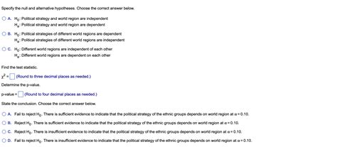 Solved Specify The Null And Alternative Hypotheses Choose