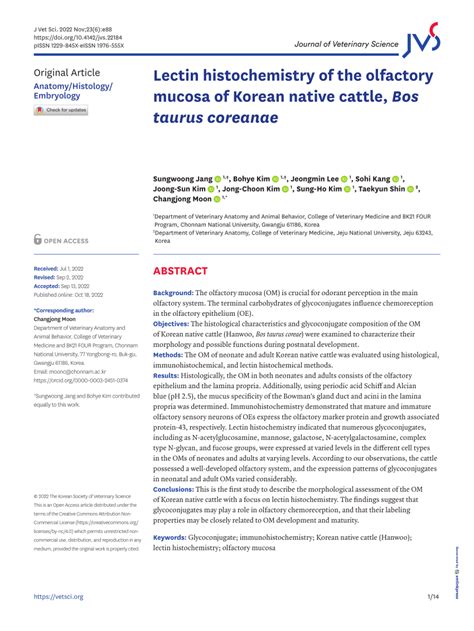 Pdf Lectin Histochemistry Of The Olfactory Mucosa Of Korean Native Cattle Bos Taurus Coreanae