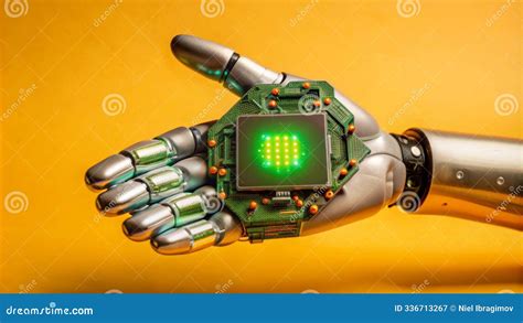 Humanoid Robot Hand With Glowing Futuristic Processor White Hand Of Humanoid Robot Is Holding