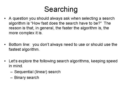 Searching Topics Sequential Search Binary Search Search Algorithms