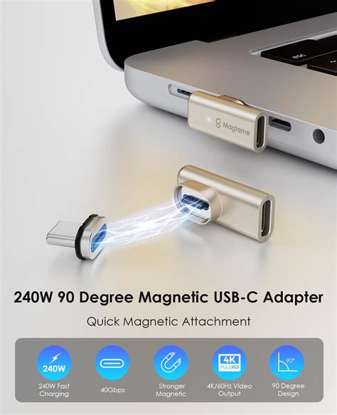 Getuscart Magtame W Magnetic Usb C Male To Usb C Female Adapter Degree Right Angle Pin