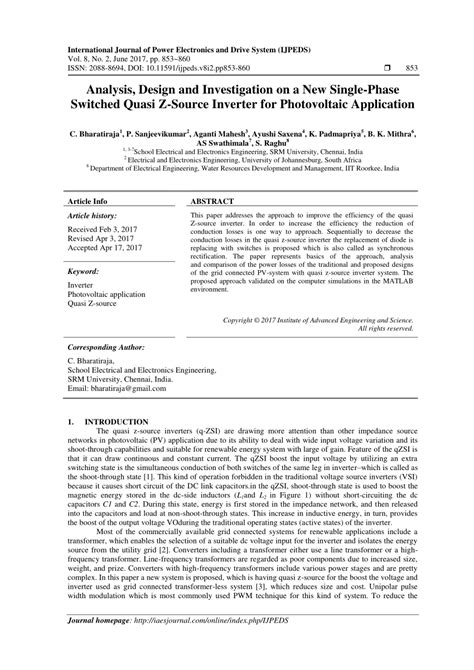 PDF Analysis Design And Investigation On A New Single Phase Switched