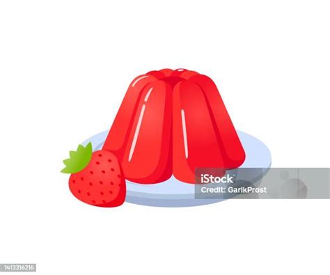 딸기 베리 만화 벡터 일러스트 레이 션과 접시에 빨간 젤리 달콤한 디저트 젤리에 대한 스톡 벡터 아트 및 기타 이미지 젤리 3차원 형태 과일 Istock