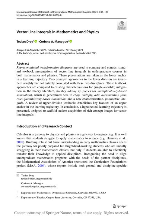 Vector Line Integrals In Mathematics And Physics