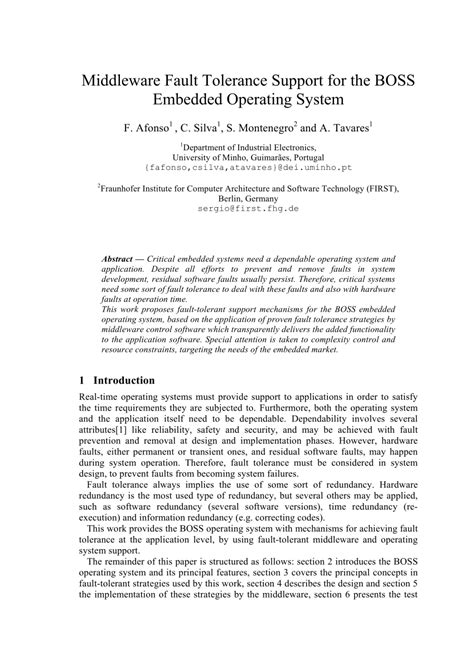 Pdf Middleware Fault Tolerance Support For The Boss Embedded