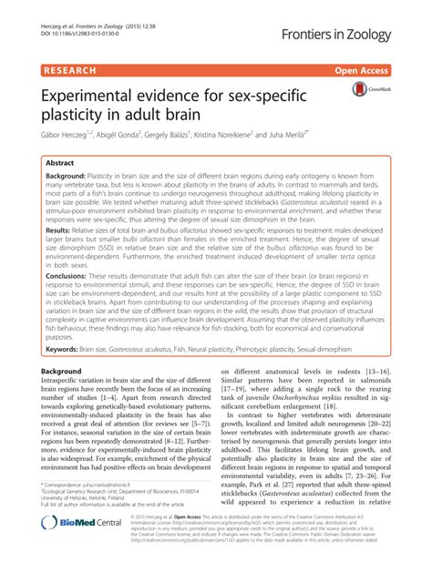 PDF Experimental Evidence For Sex Specific Plasticity In Adult Brain