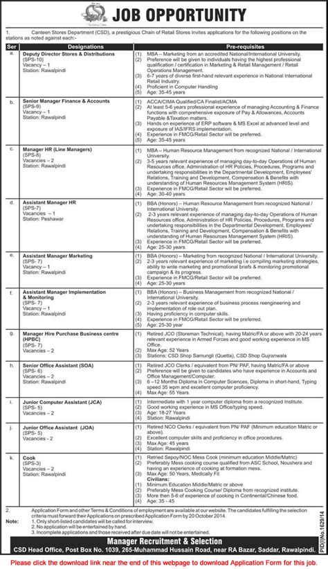 Canteen Stores Department Jobs 2014 October Csd Application Form
