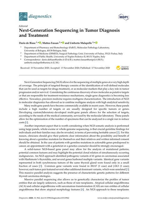 Pdf Next Generation Sequencing In Tumor Diagnosis And Treatment