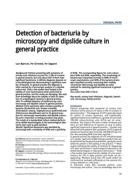 Pdf Detection Of Bacteriuria By Microscopy And Dipslide Culture In General Practice