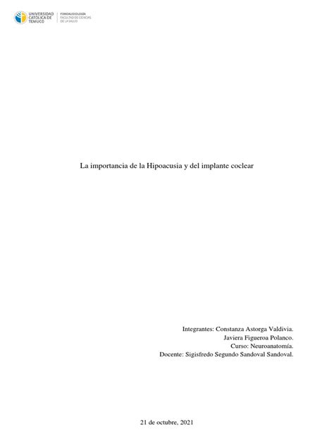Informe Implante Coclear Pdf Oído Sonido