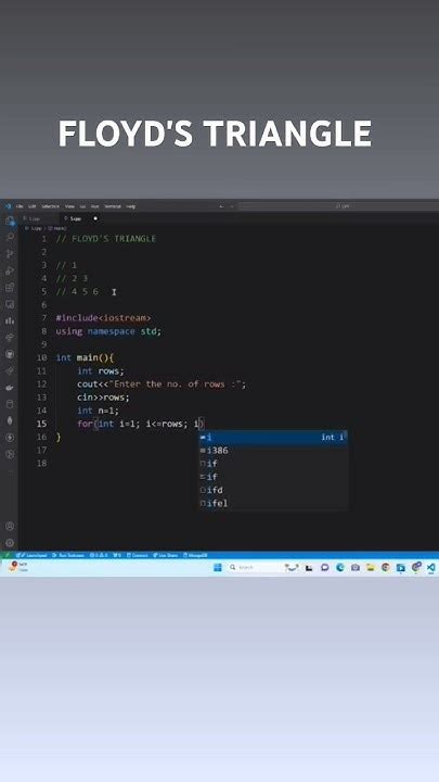 floyd s triangle in vs code using c the code yt coding floydstriangle cpp vscode shorts