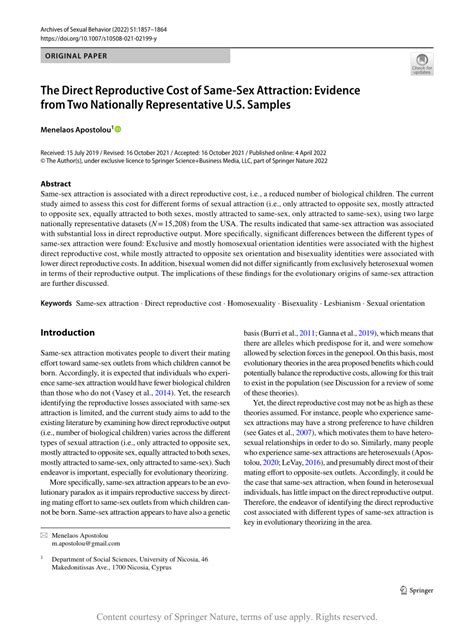 The Direct Reproductive Cost Of Same Sex Attraction Evidence From Two
