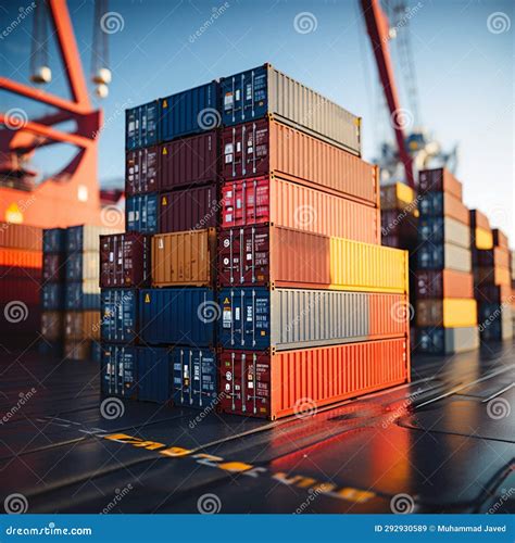Harbor Container Display Stacked Cargo Containers Aboard Ship Port Scenery In Focus Stock