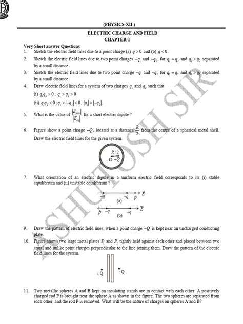 1 Electric Charges And Field Pdf Electric Field Electrostatics