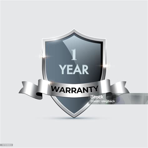 실버 프레임 및 리본 1 년 보증 텍스트와 유리 방패 1 년 보증 강철 방패 그림 벡터 강철에 대한 스톡 벡터 아트 및 기타 이미지 Istock