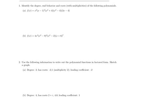 Solved 1 Identify The Degree End Behavior And Roots With