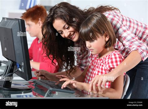 Woman Teacher Adult Computing Class Education Apprenticeship Adults Put Sitting Stock Photo Alamy
