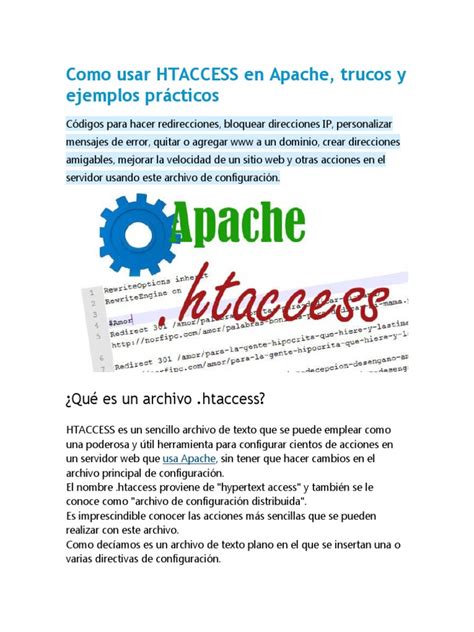 Como Usar Htaccess En Apache Pdf Redes Internet Y Web