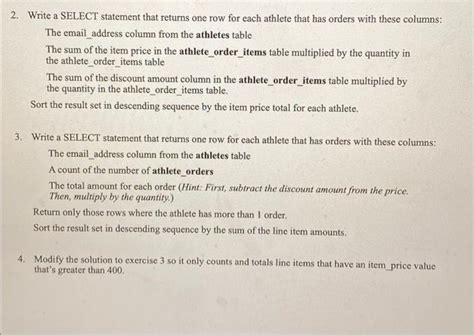 Solved 2 Write A Select Statement That Returns One Row For